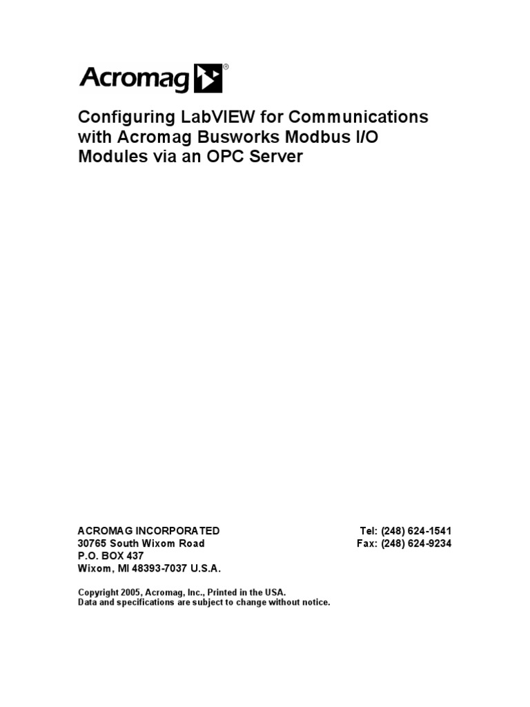 Configuring Labview For Communications With Acromag Busworks Modbus I/O ...