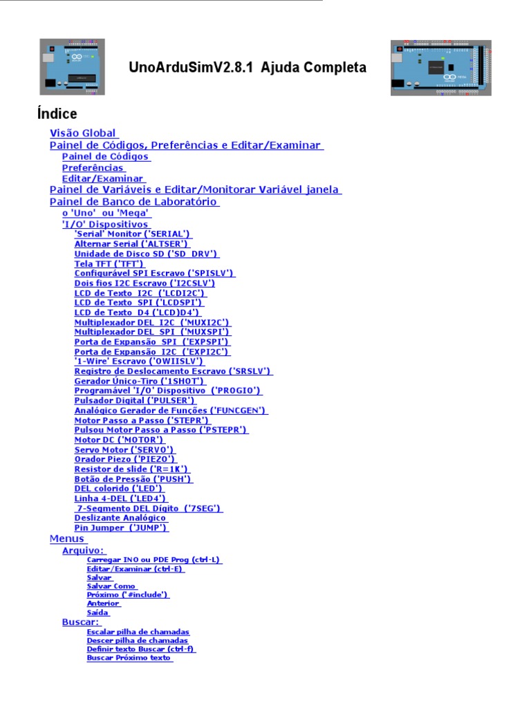 UnoArduSim FullHelp PT | PDF | Arquivo de texto | Janela (informática)