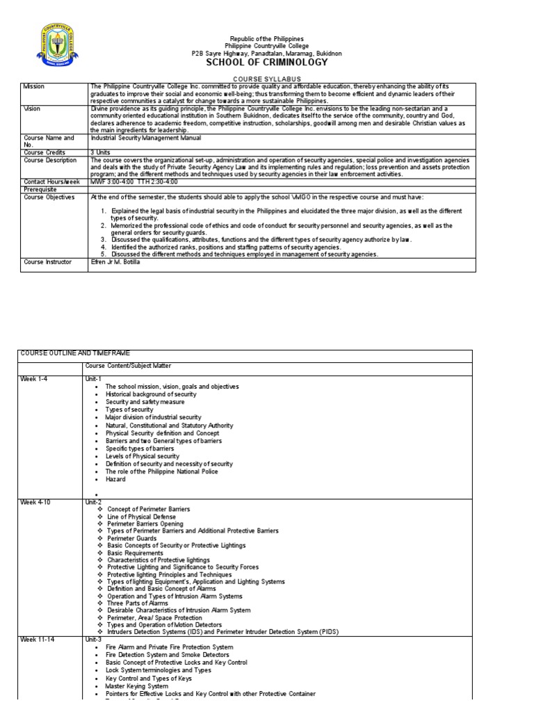 Industrial Security Management Syllabus | PDF | Physical Security ...