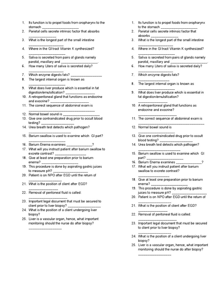 GI Exam | PDF | Gastrointestinal Tract | Digestion