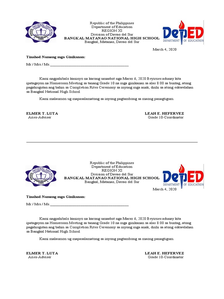 Completion Rite Letter | PDF