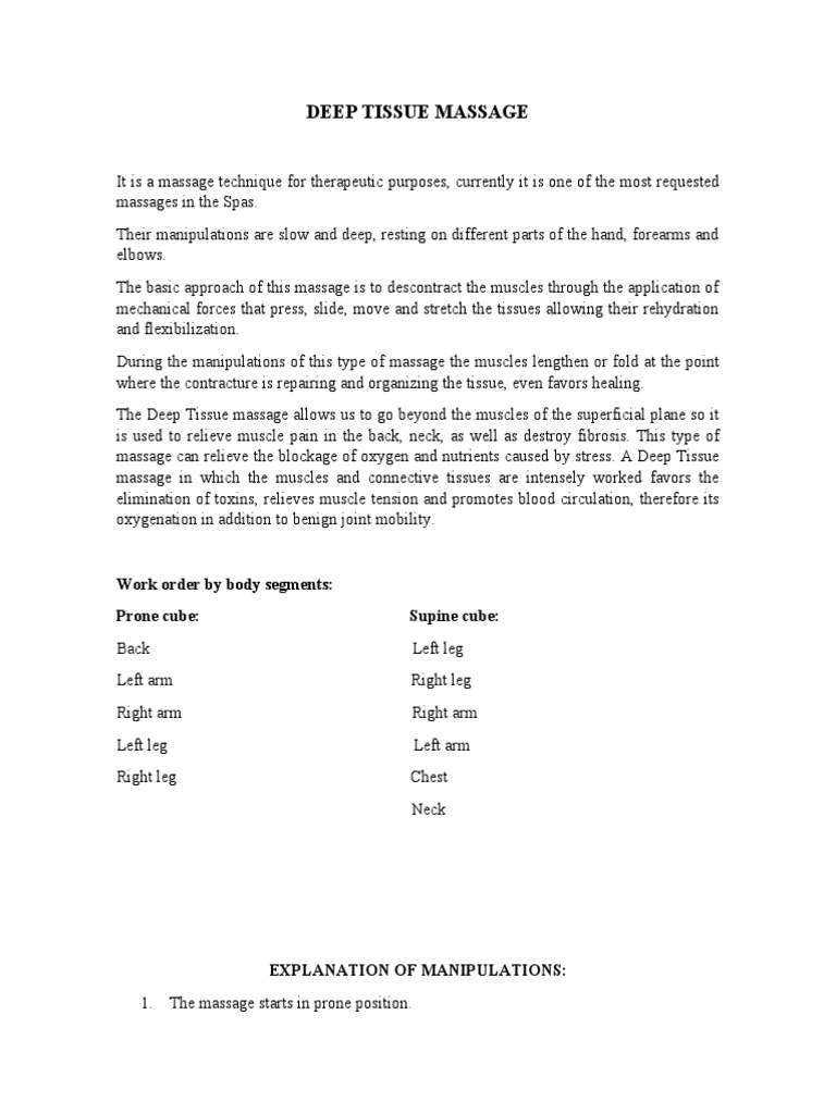 Deep Tissue Massage | Download Free PDF | Massage | Hand