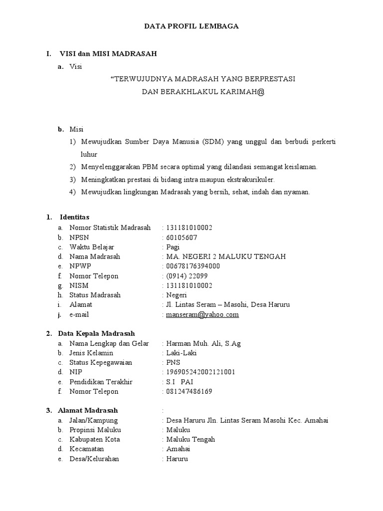 PROFIL DATA LEMBAGA | PDF