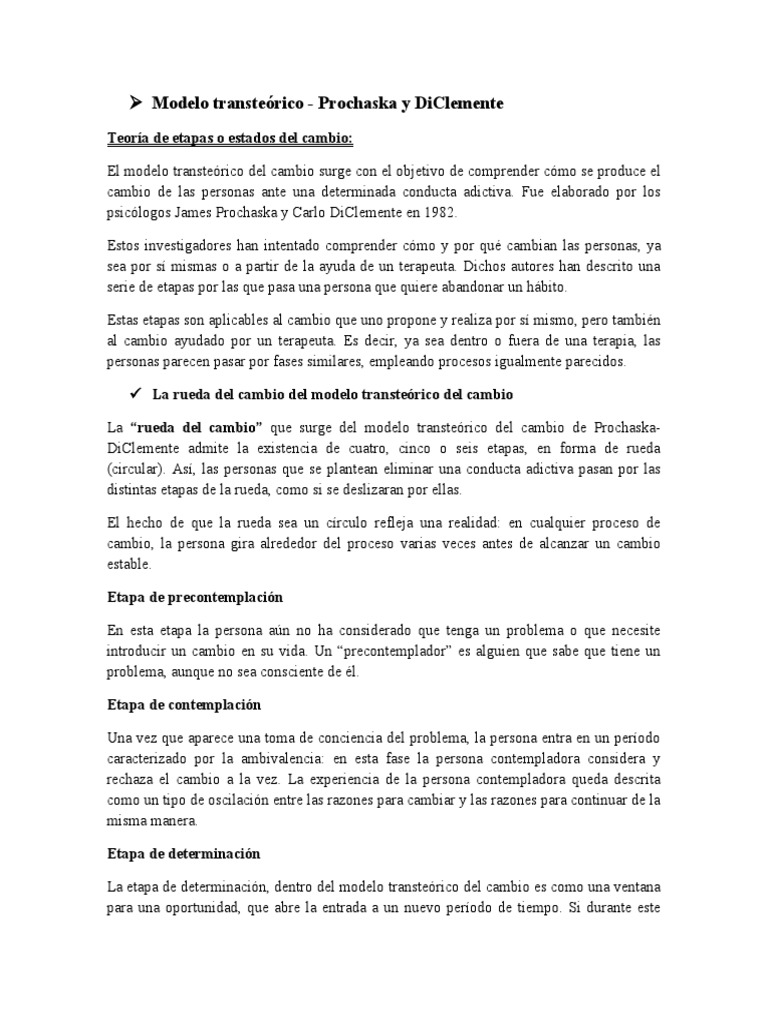 Modelo Transteórico - Prochaska y Di Clemente | PDF | Sicología ...