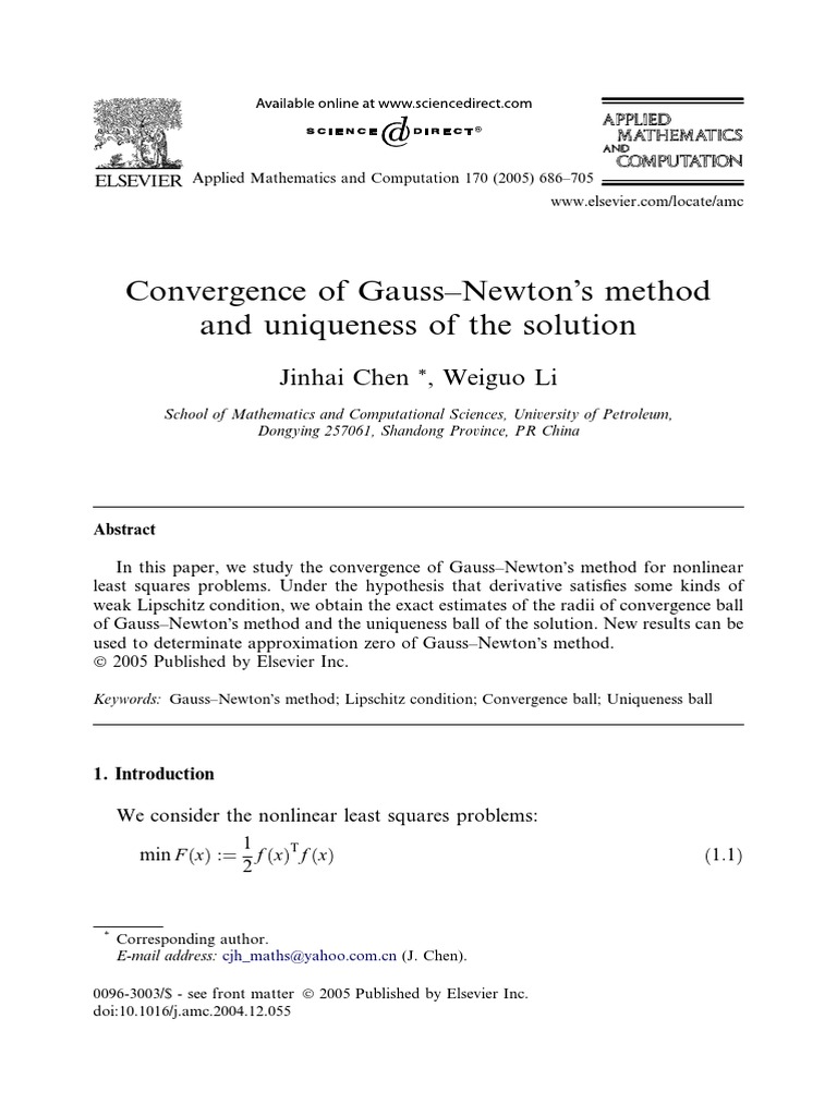Convergence of Gauss-Newtons Method and Uniqueness of The Solution | PDF | Mathematical Objects ...