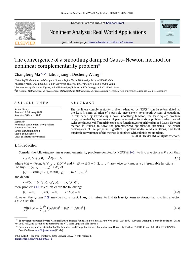 Nonlinear Analysis: Real World Applications: Changfeng Ma, Lihua Jiang, Desheng Wang | PDF ...