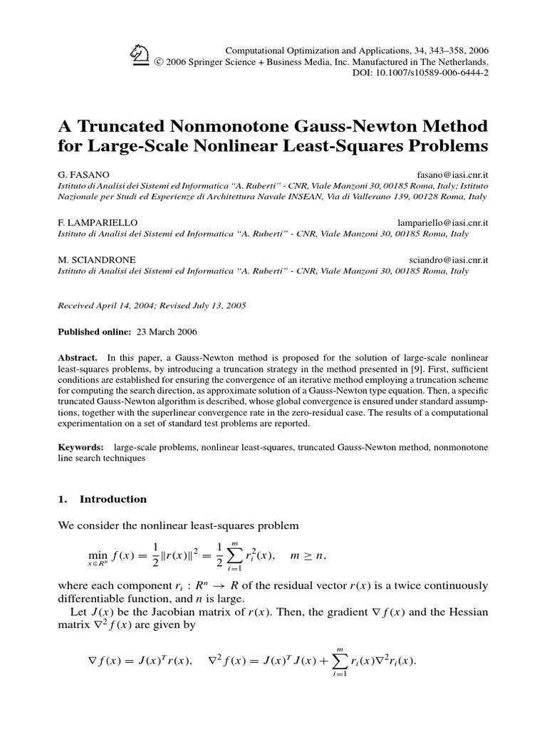 A Truncated Nonmonotone Gauss-Newton Method For Large-Scale Nonlinear Least-Squares Problems ...