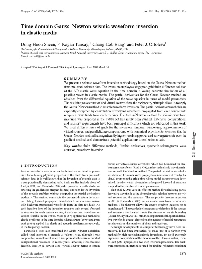Time Domain Gauss-Newton Seismic Waveform Inversion in Elastic Media | PDF | Inverse Problem ...