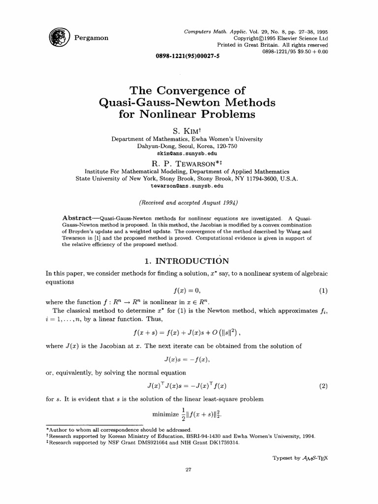 The Convergence of Quasi-Gauss-Newton Methods For Nonlinear Problems | PDF | Linear Algebra ...
