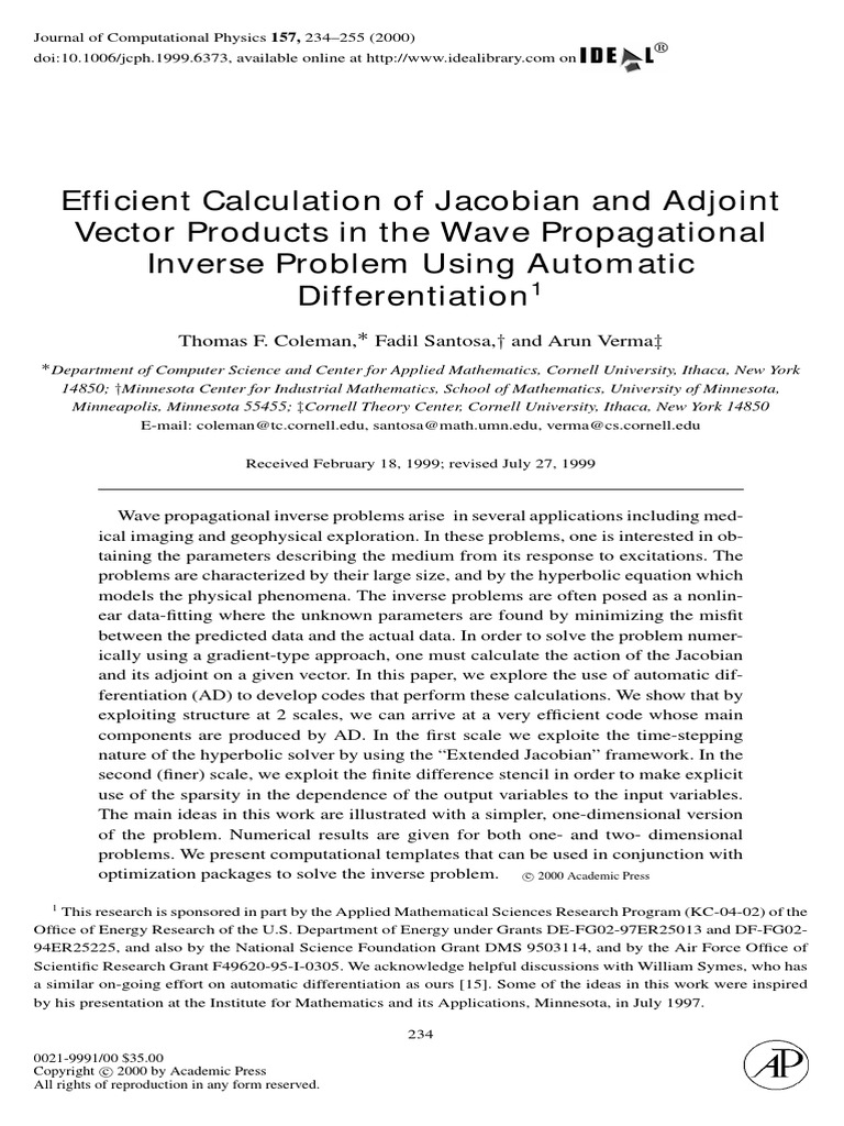 Efficient Calculation of Jacobian and Adjoint Vector Products in The Wave Propagational Inverse ...