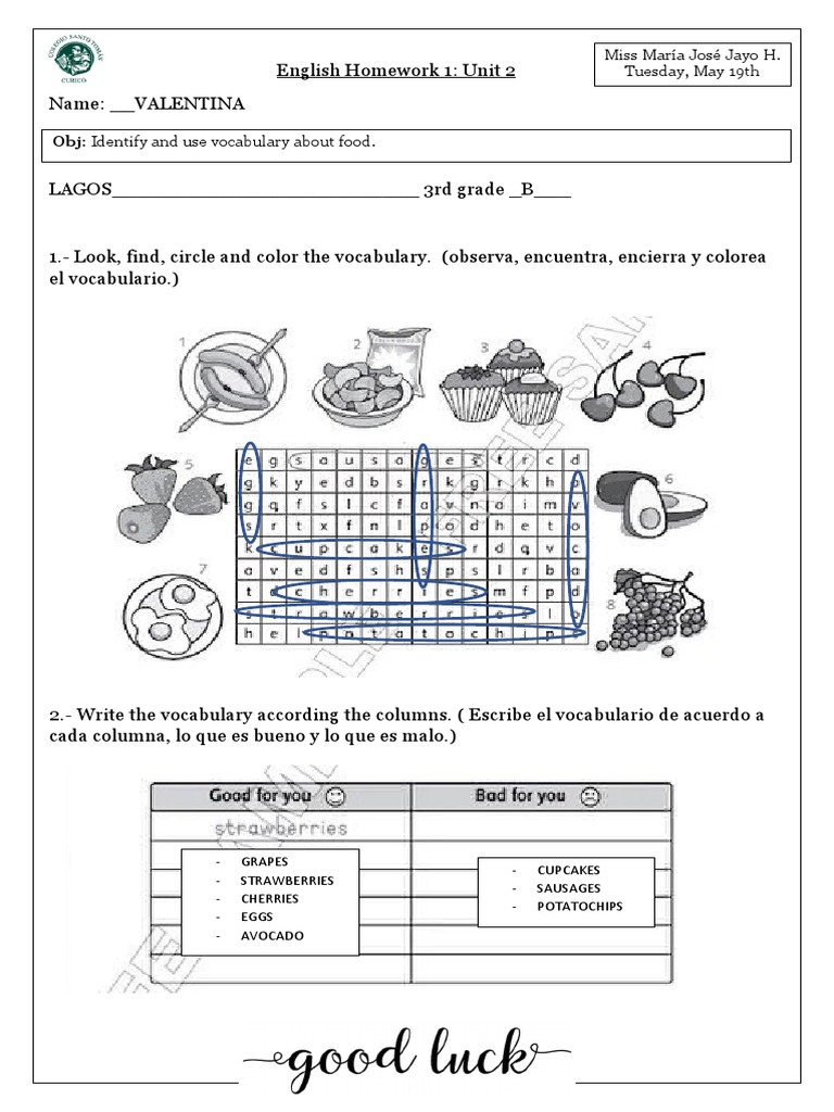 Food Vocabulary 3rd Grade | PDF