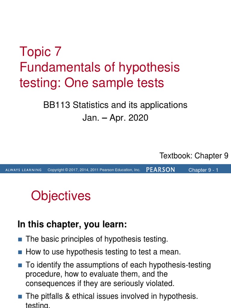 Topic 7-Fundamentals of Hypothesis Testing - One-Sample Tests | PDF ...