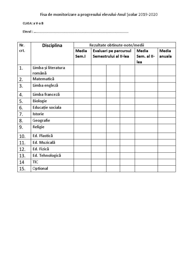 Fisa - de - Monitorizare - A - Progresului - Elevilor 2 1 | PDF