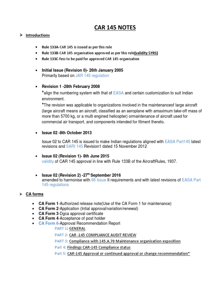 Car 145 Notes: Introductions | PDF