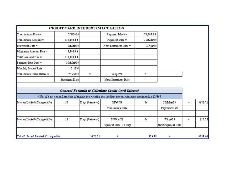 General Formula To Calculate Credit Card Interest | PDF
