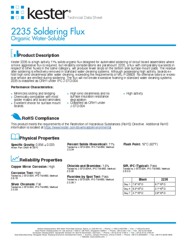 TDS - 2235 Soldering Flux | PDF | Soldering | Printed Circuit Board