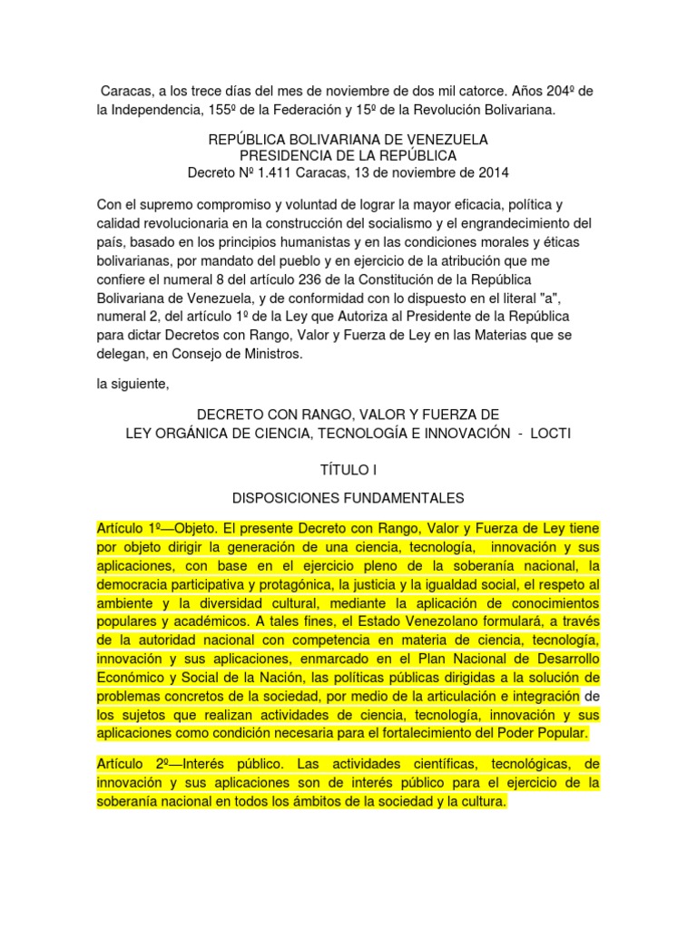 Ley Orgánica de Ciencia y Tecnología LOCTI | PDF | Innovación | Venezuela