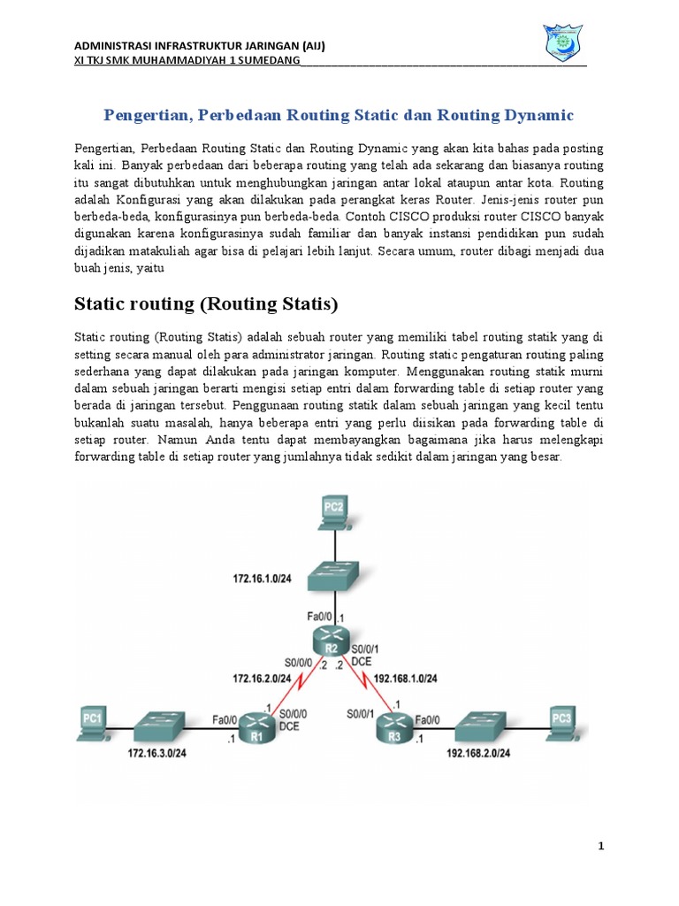 AIJ-Pengertian, Perbedaan Routing Static Dan Routing Dynamic | PDF