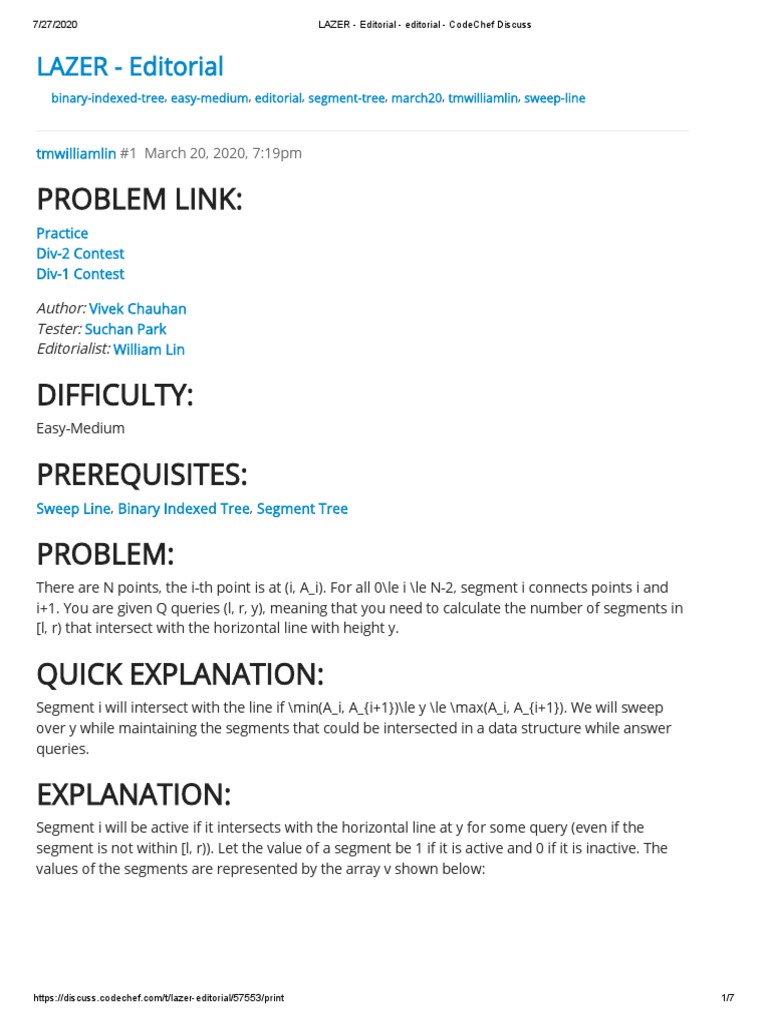 LAZER - Editorial-CodeChef | PDF | Mathematical Logic | Computer Programming