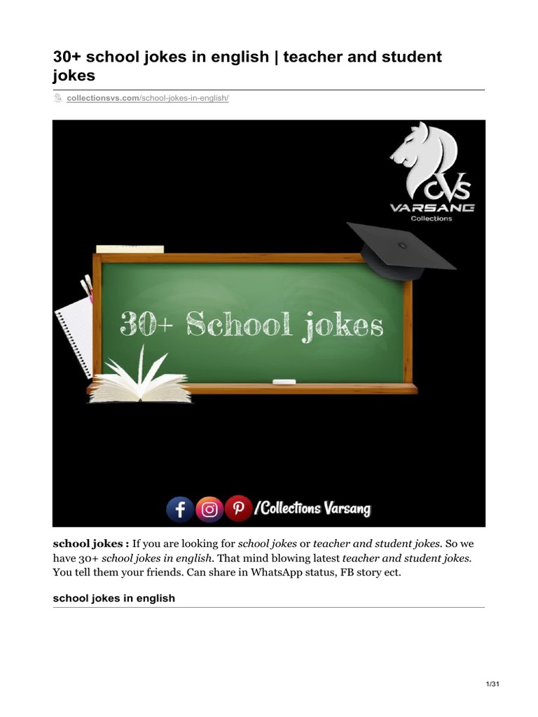30 School Jokes in English Teacher and Student Jokes | PDF