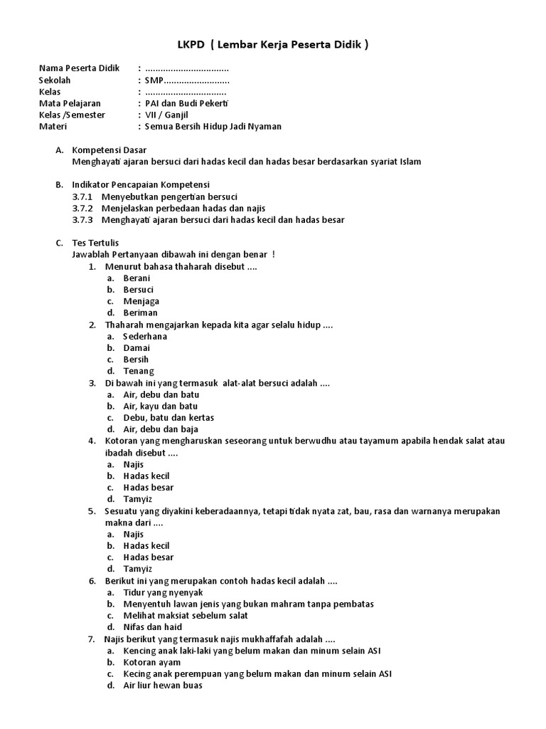 KLS 7 LKPD Pertemuan 1 BAB III (Daring Dan Luring) | PDF