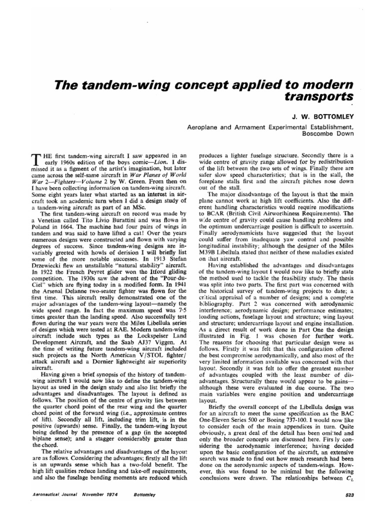 The Tandem Wing Concept Applied To Modern Transports | PDF | Aircraft ...