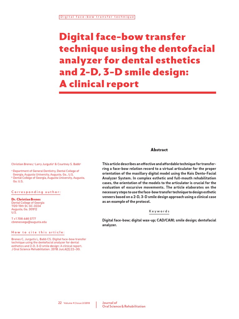 Digital Face Bow Transfer Technique Using The Dentofacial Analyzer For ...