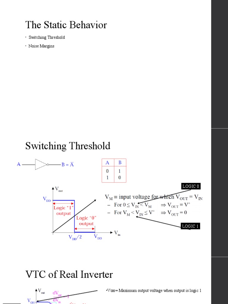 The Static Behavior: Switching Threshold Noise Margins | PDF | Science ...