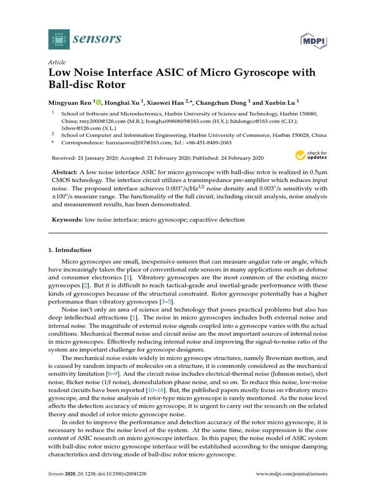 Sensors: Low Noise Interface ASIC of Micro Gyroscope With Ball-Disc Rotor | PDF | Amplifier ...