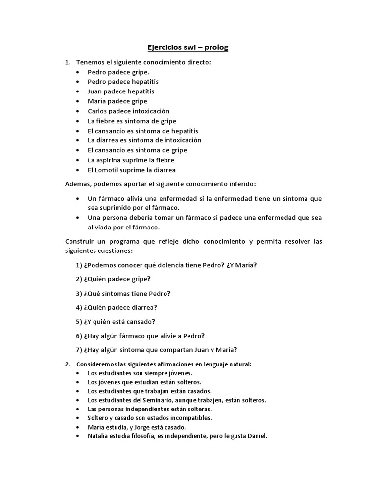 Ejercicios Prolog | PDF | Medicina CLINICA | Enfermedades y trastornos