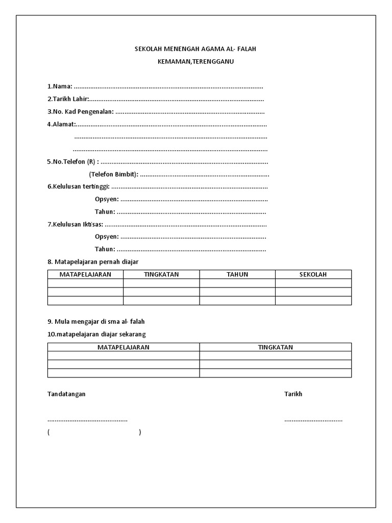 Borang Biodata Ahli | PDF