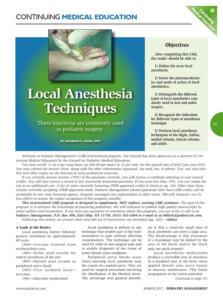 Local Anesthesia Techniques PDF | PDF | Toe | Foot