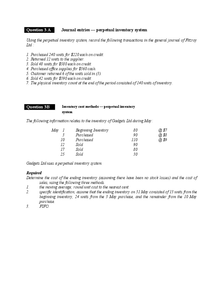 Question 3A Journal entries for perpetual inventory system | PDF | Bad ...