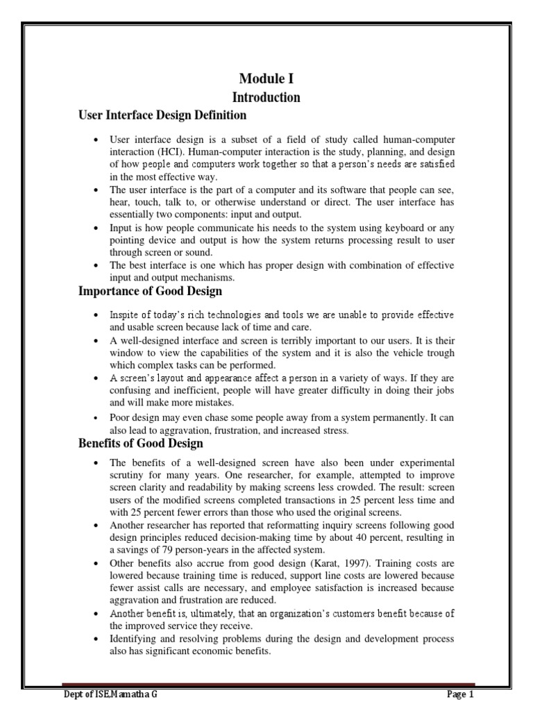 User Interface Design Definition: Dept of ISE, Mamatha G | Download ...