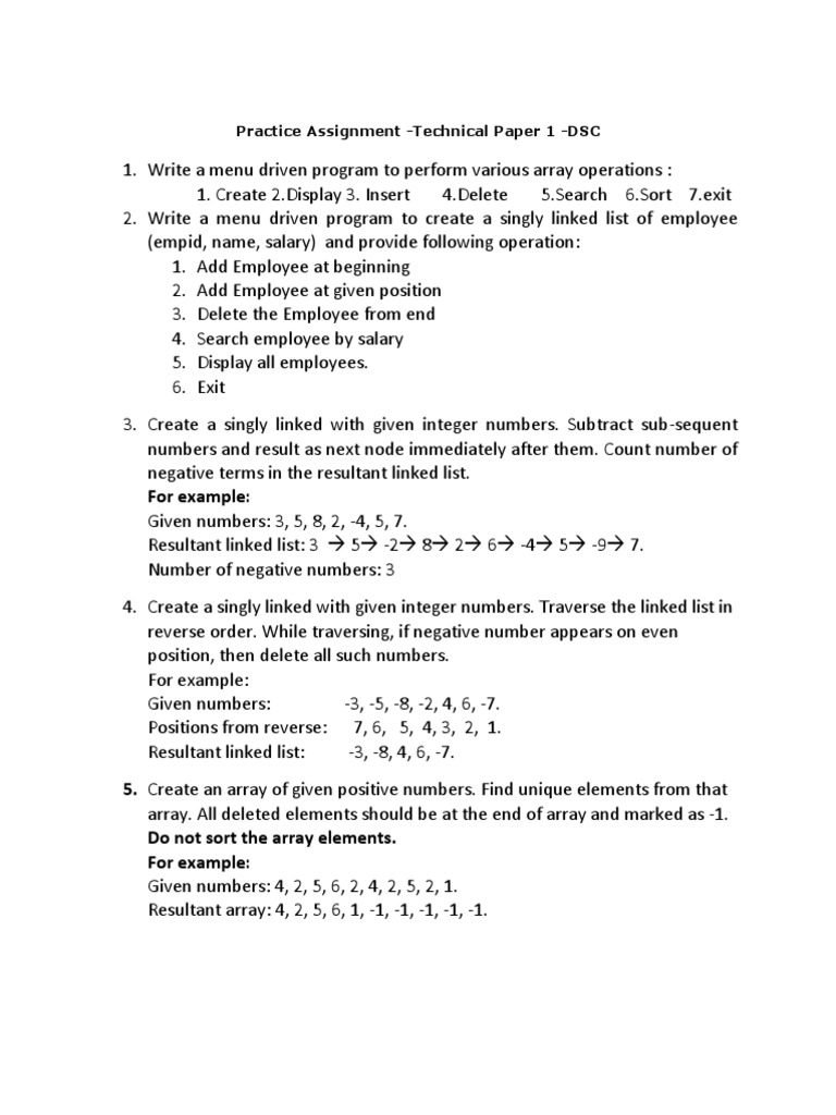 For Example:: Practice Assignment - Technical Paper 1 - DSC | PDF