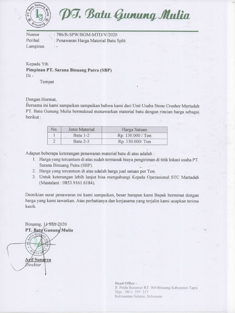 Penawaran Harga Material Batu Split | PDF