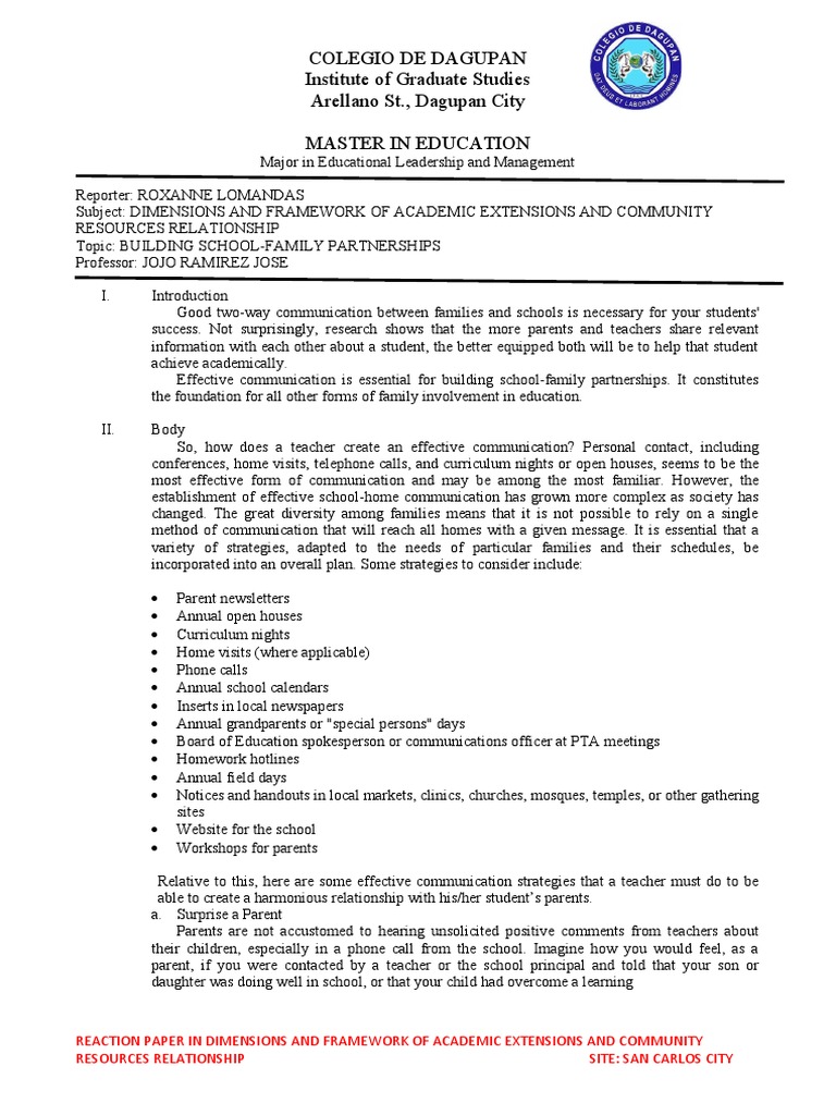 Dimensions and Framework of Academic Extensions and Community Resources ...