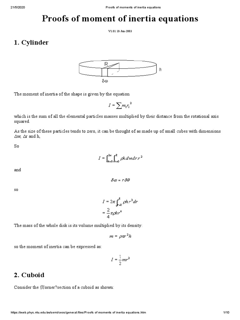 Proofs of Moments of Inertia Equations | PDF | Rotation Around A Fixed ...