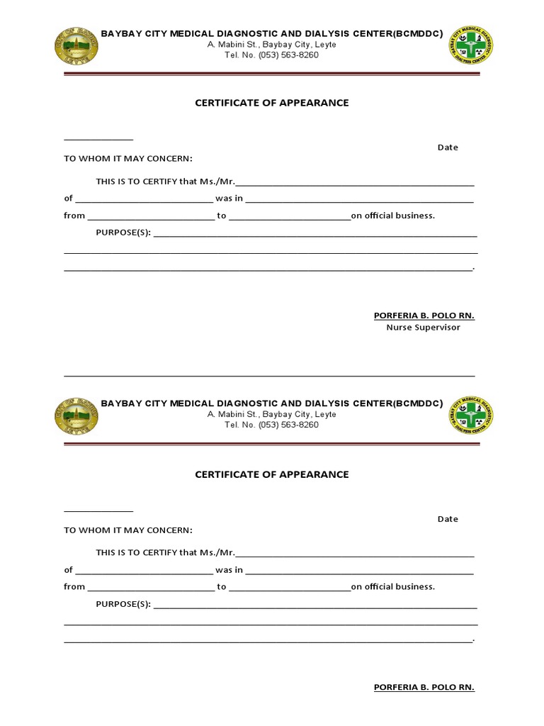 Certificate of Appearance - BCMDDC | PDF