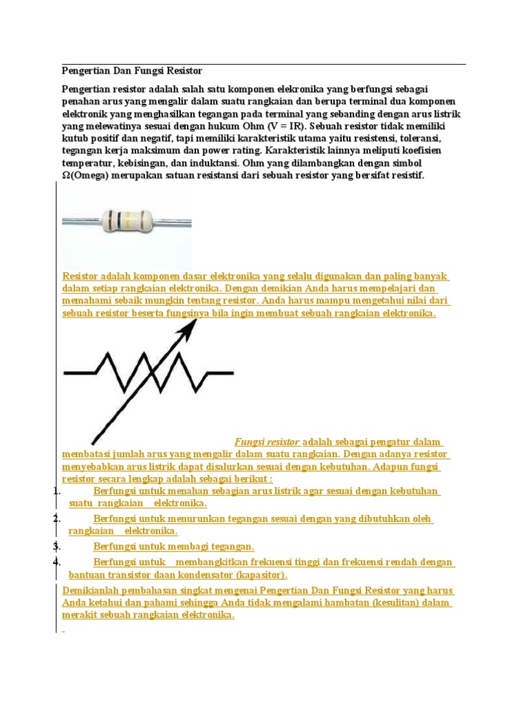Pengertian Dan Fungsi Resistor | PDF