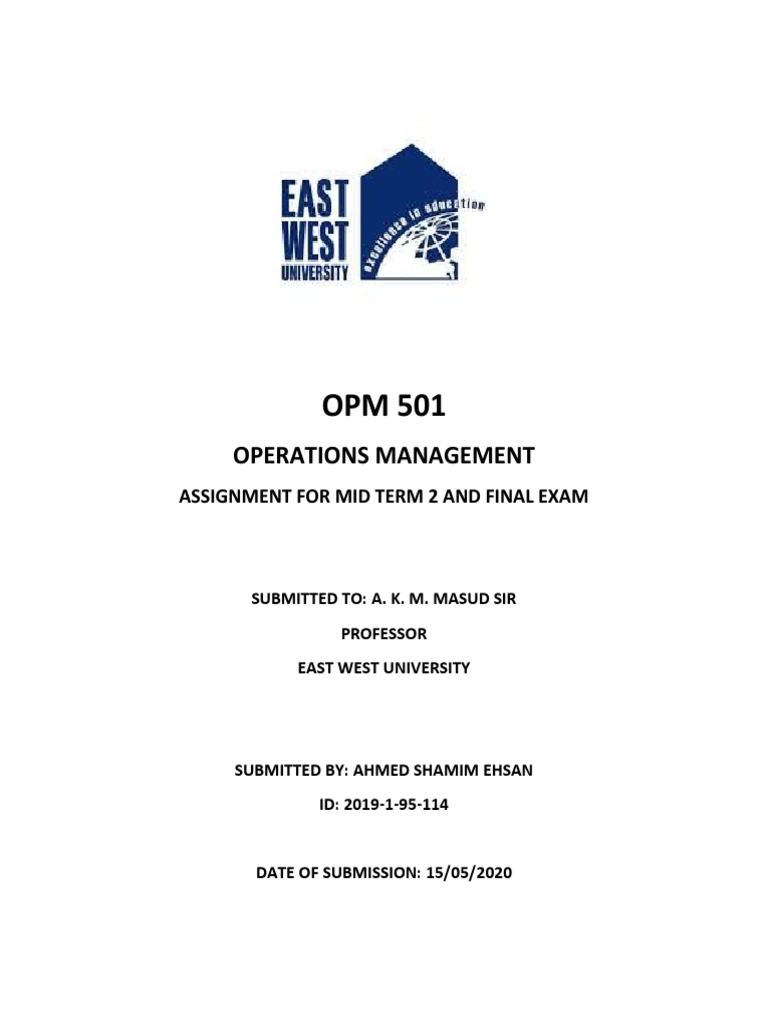 Opm Assignment 2019-1-95-114 | PDF | Inventory | Project Management