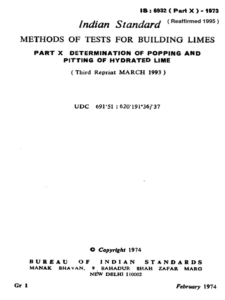 Indian Standard: Methods of Tests For Building Limes | PDF | Plaster ...