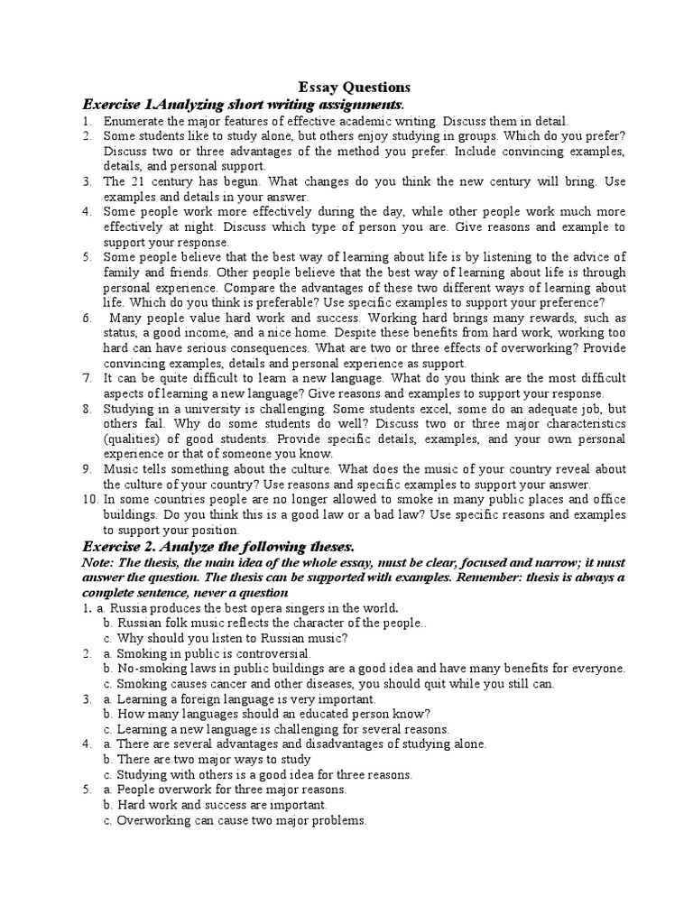 Exercise 1.analyzing Short Writing Assignments: Essay Questions | PDF ...