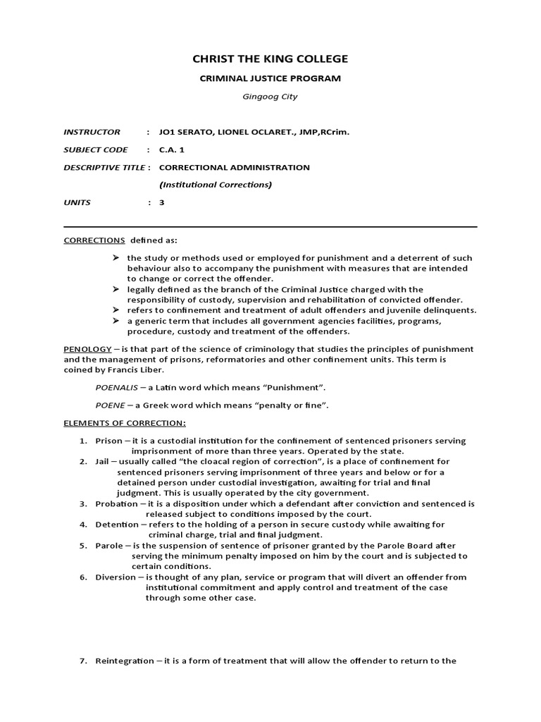 Institutional Correction | PDF | Corrections | Prison