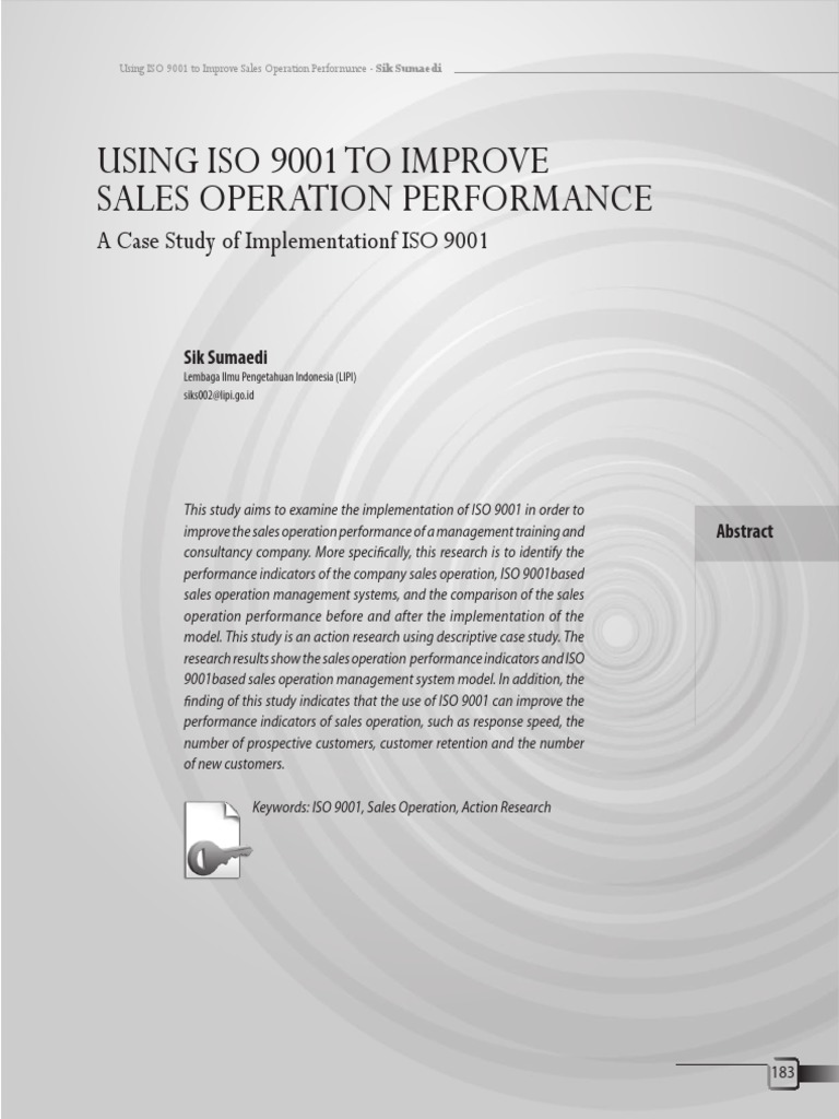 Using Iso 9001 To Improve Sales Operation Performance: A Case Study of ...