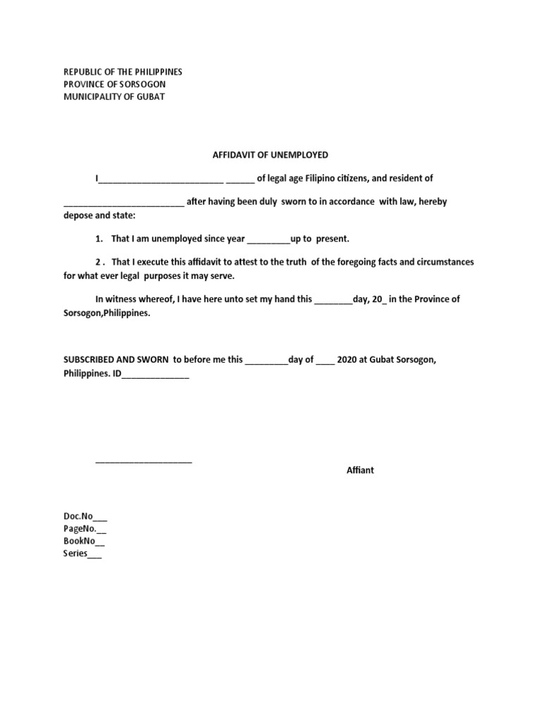 Affidavit of Unemployed | PDF
