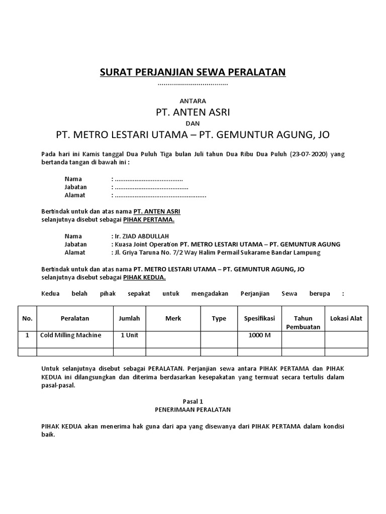 Duk Alat PT. MLU - PT. GA PEMATANG Cold Milling Machine | PDF