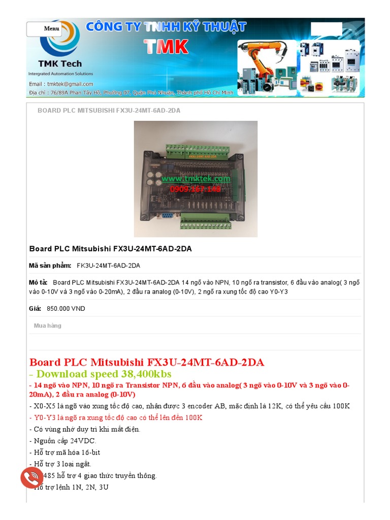 Board PLC Mitsubishi FX3U-24MT-6AD-2DA | PDF