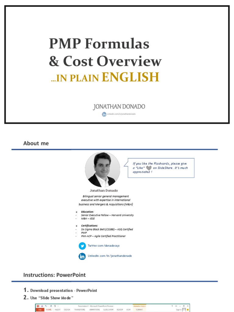 PMP Formulas & Cost Overview: in Plain | PDF | Business