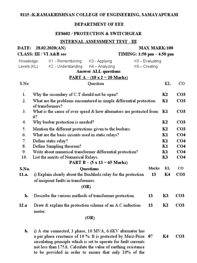 Knowledge K1 - Remembering K3 - Applying K5 - Evaluating Levels (KL) K2 ...